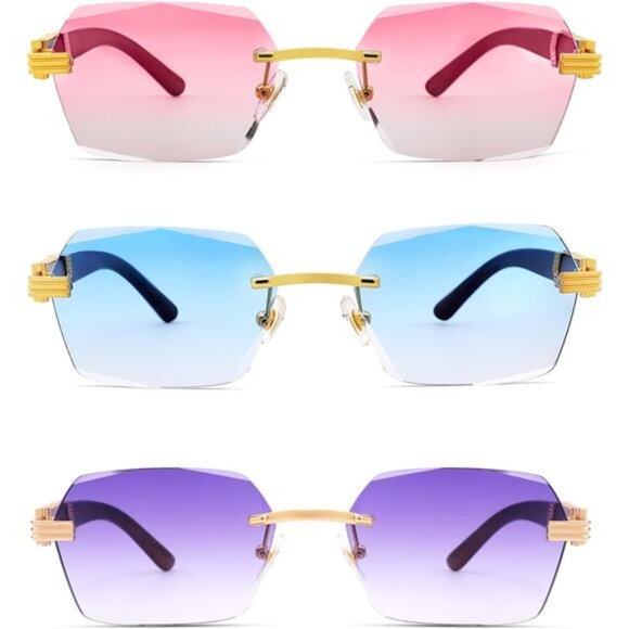 Accessories | Rimless Rectangle Sunglasses A7 Pack Blue Gradient Pink ...
